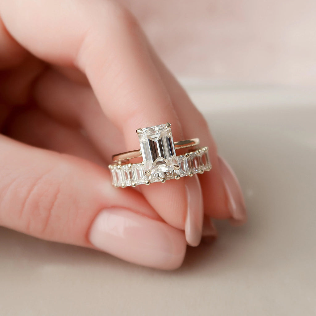 2.0CT Emerald Cut Moissanite Solitaire Bridal Ring Set – Darby Diamonds LLC